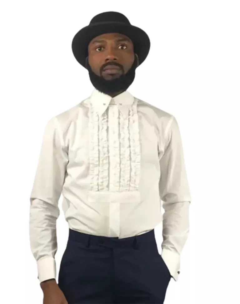 White Tuxedo Dress Slim Fit Ruffle Shirt - Unik Collection